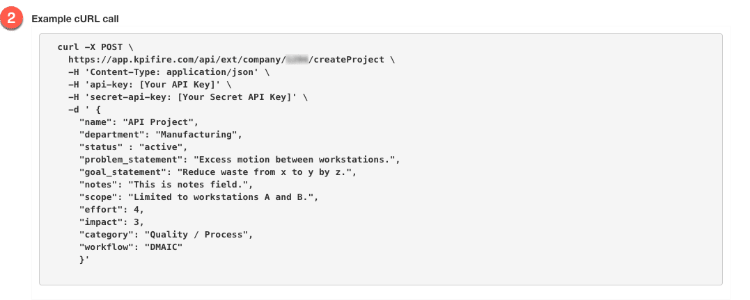 Create New Project API - KPI Fire