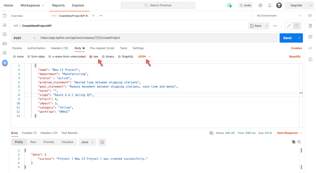 Create New Project API - KPI Fire